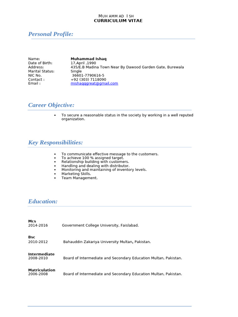 Muhammad Ishaq'Cv | PDF
