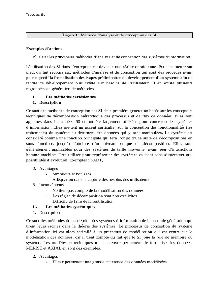 Leçon 3 - Les Méthode D'analyse Et de Conception Des SI | PDF