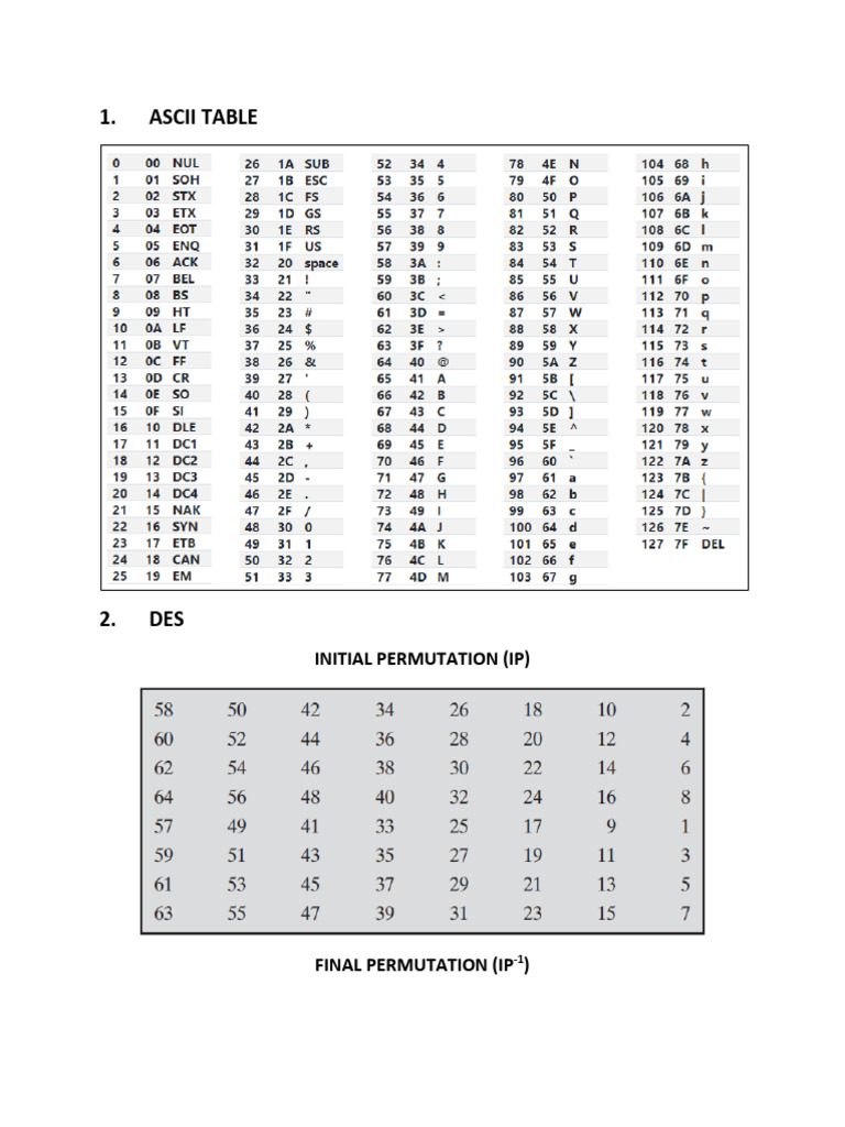 Ascii Table: Initial Permutation (Ip) | PDF