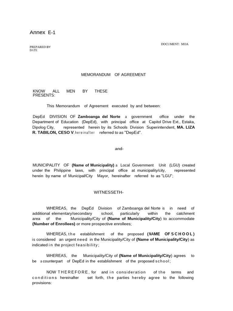 MOA For Establishment of School | PDF | Justice | Finance & Money ...