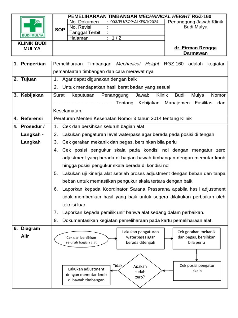 Sop Pemeliharaan Timbangan Mechanical Weight RGZ 150 | PDF