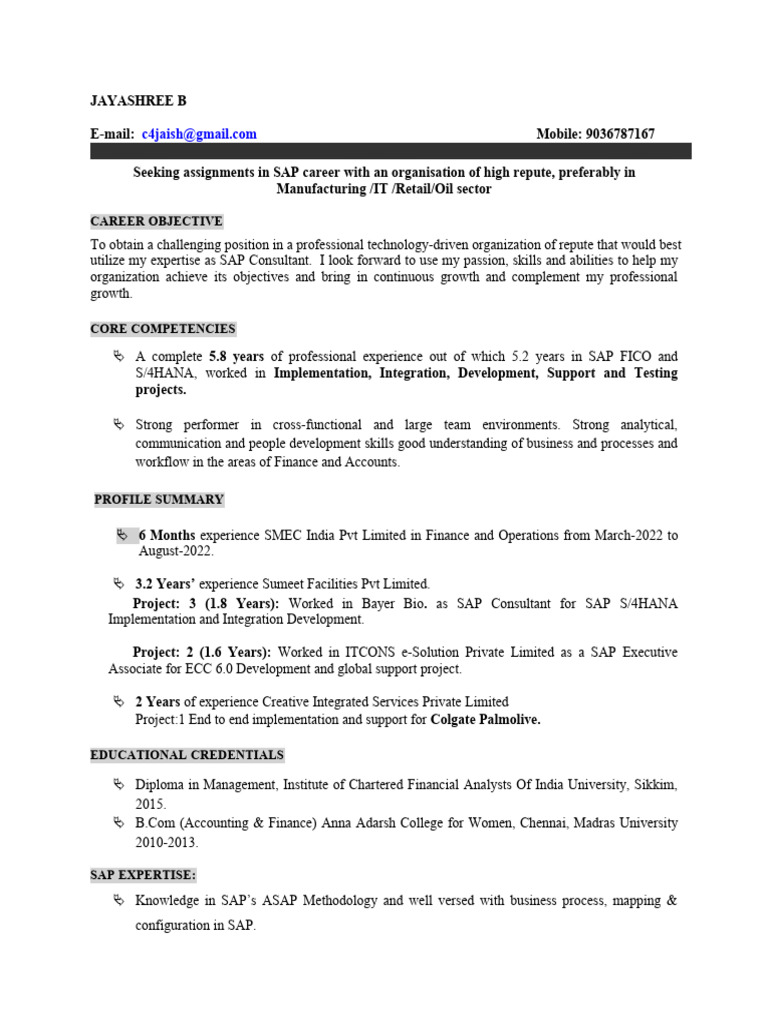 Jayashree B Resume | PDF