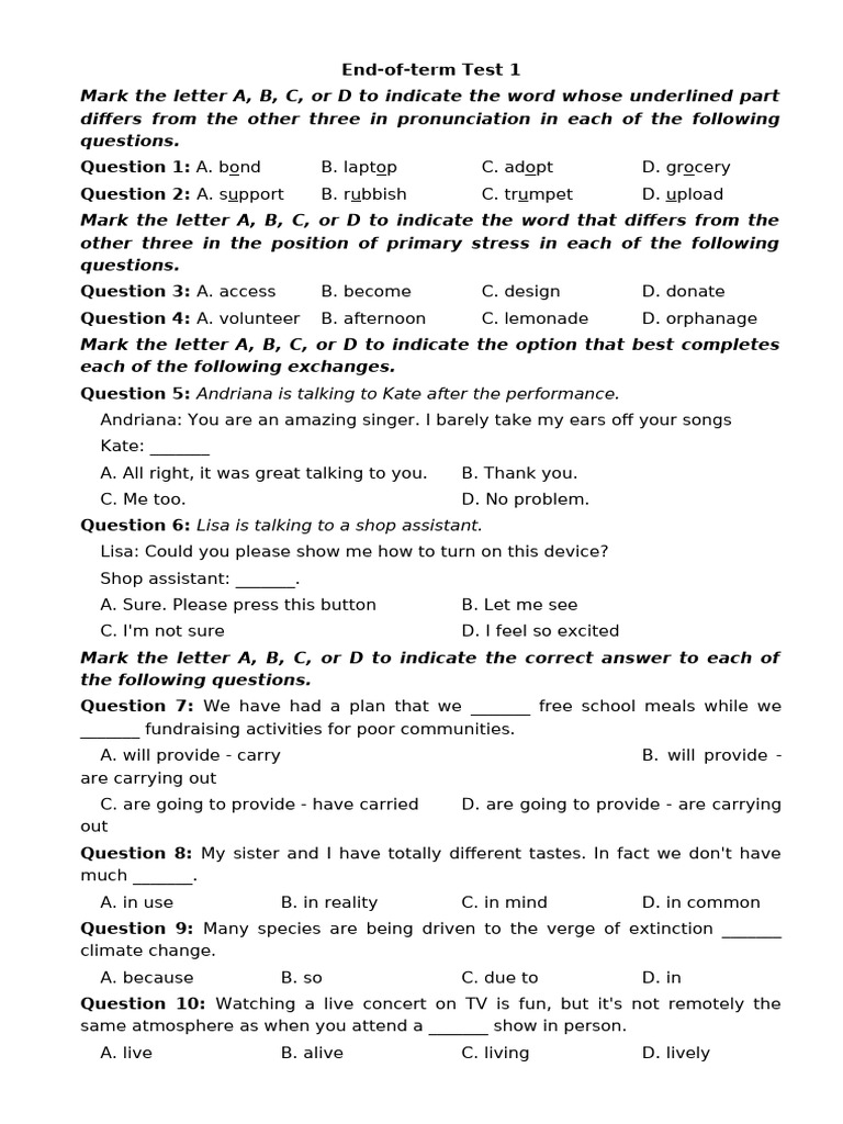 End-Of-Term Test 1 | PDF