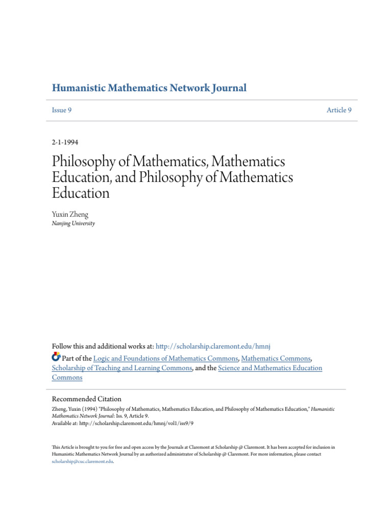 Philosophy of Mathematics Education-Zheng Y | PDF