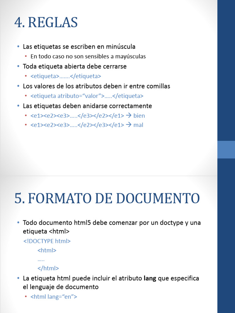 Reglas y Formato de Documentos HTML5 | PDF | HTML | Hipervínculo