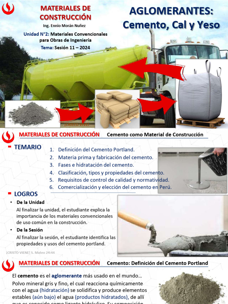 Sesión 11 Materiales Aglomerantes Cemento Ing Ennio Morán N. | PDF