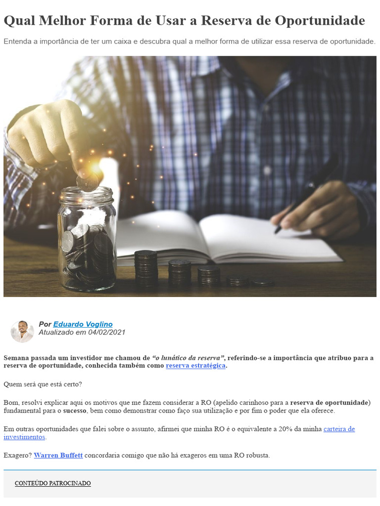 Qual Melhor Forma de Usar A Reserva de Oportunidade | PDF
