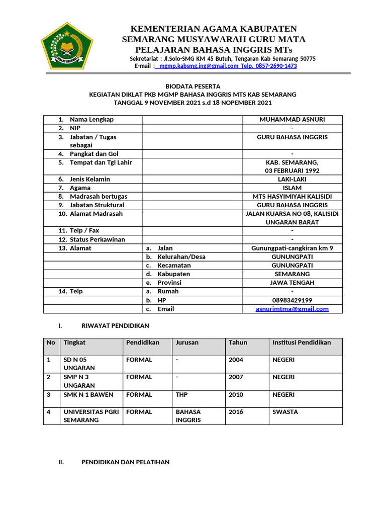 PKB MGMP Bio Peserta | PDF