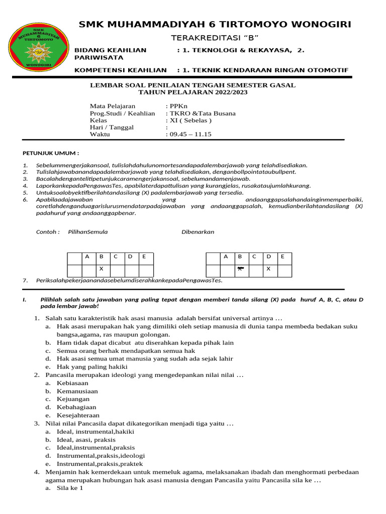 SOAL PTS GASAL PPKN XI | PDF