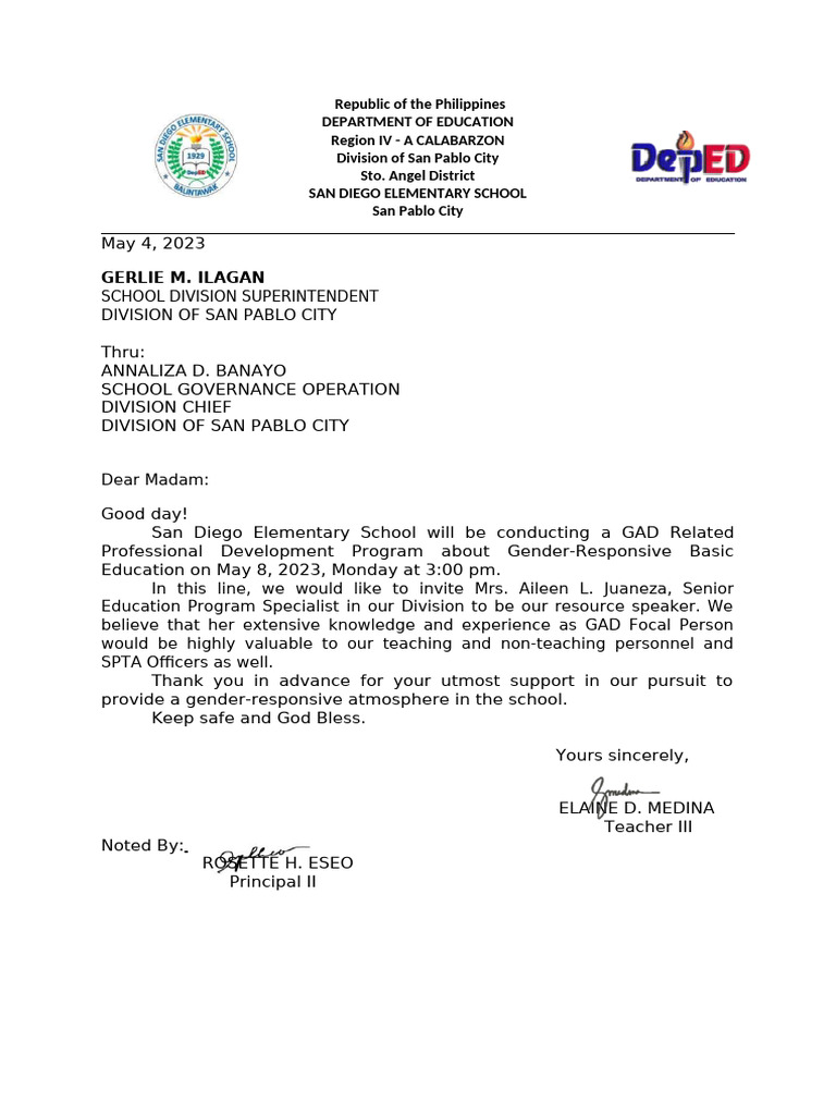 Letter of Invitation Slac For Maam Aileen Juaneza | PDF
