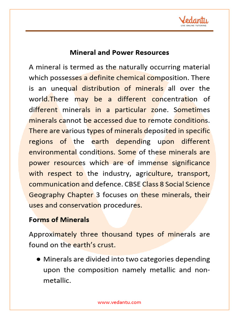 Mineral and Power Resources Class 8 Notes CBSE Geography Chapter 3 PDF ...