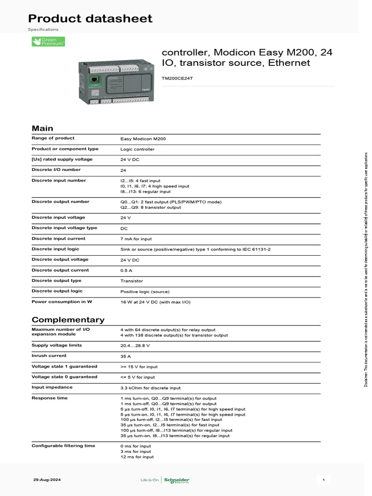 Schneider Electric - Modicon-Easy-M200 - TM200CE24T | PDF ...
