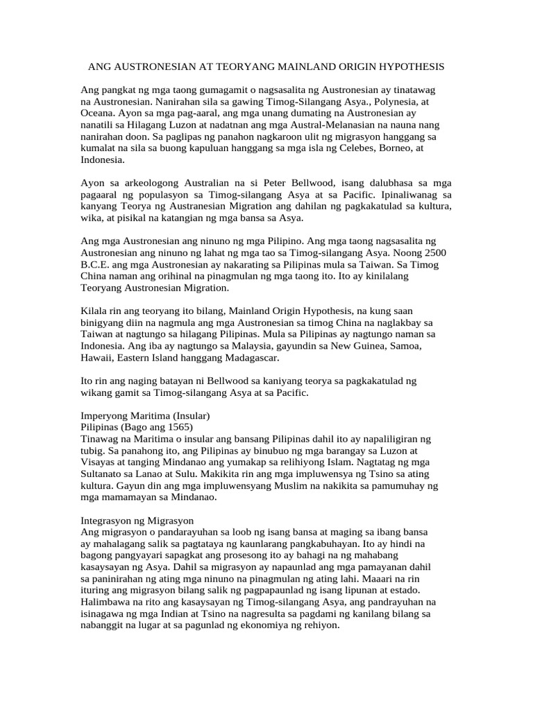 Ang Austronesian at Teoryang Mainland Origin Hypot | PDF