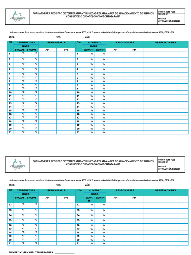 Formato Registro Temperatura y Humedad | PDF