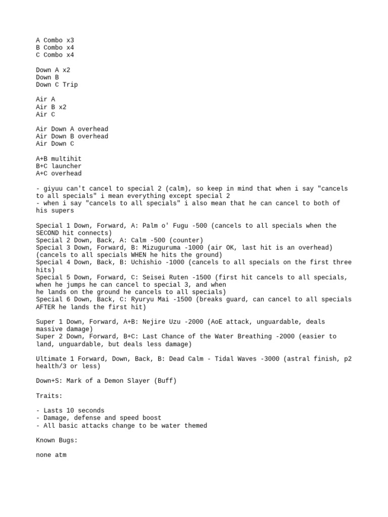 Moveset & Known Bugs | PDF