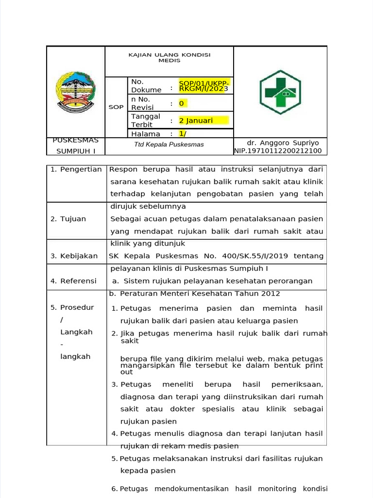 Sop Kajian Ulang Kondisi Medis Pada Pasien Rujuk Balik Pdf