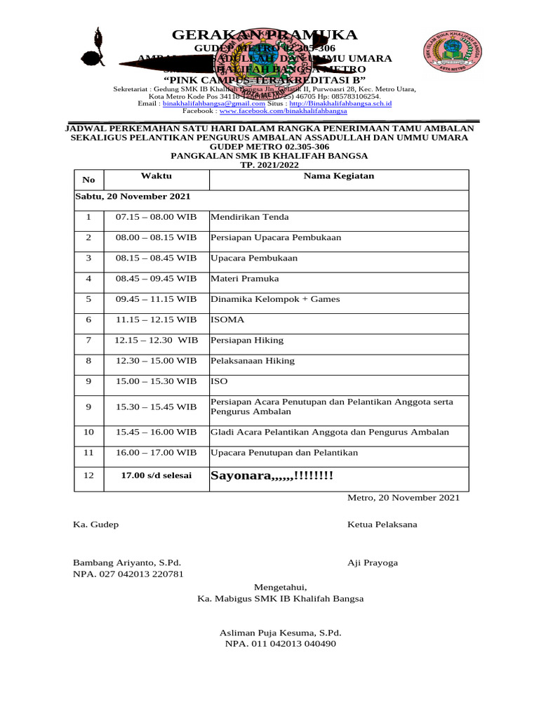 Jadwal Kegiatan PERSARI 2021 | PDF
