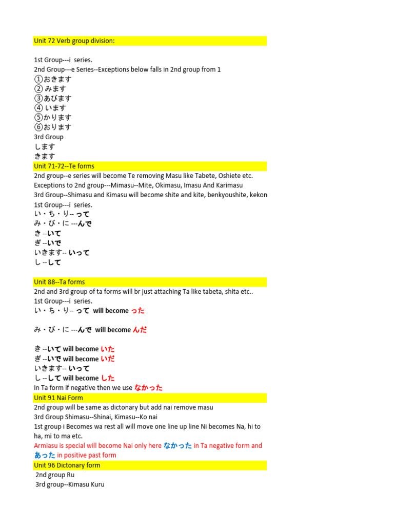Okimasu Group Verb Conjugation Guide | PDF | Language Mechanics ...