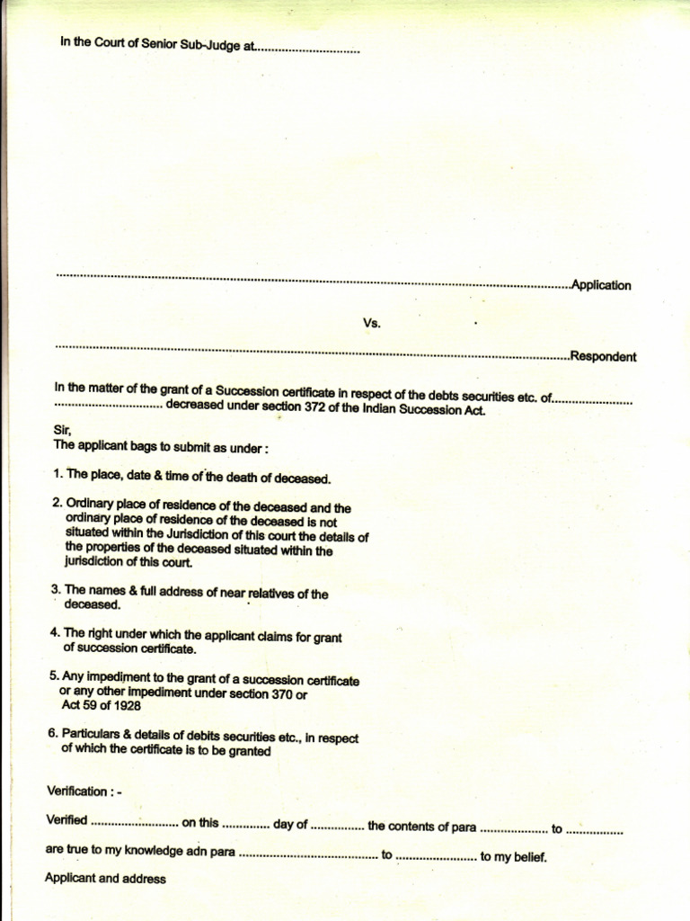 Application For Succession Certificate | PDF
