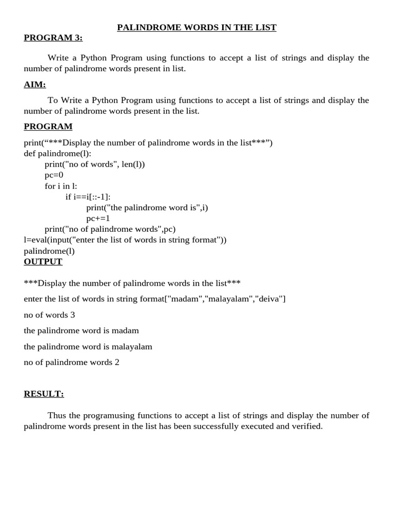 Count The Palindrome Words | PDF