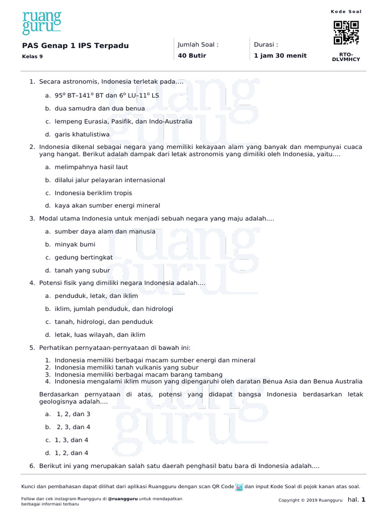 Latihan Pts Kelas 9 Ips | PDF