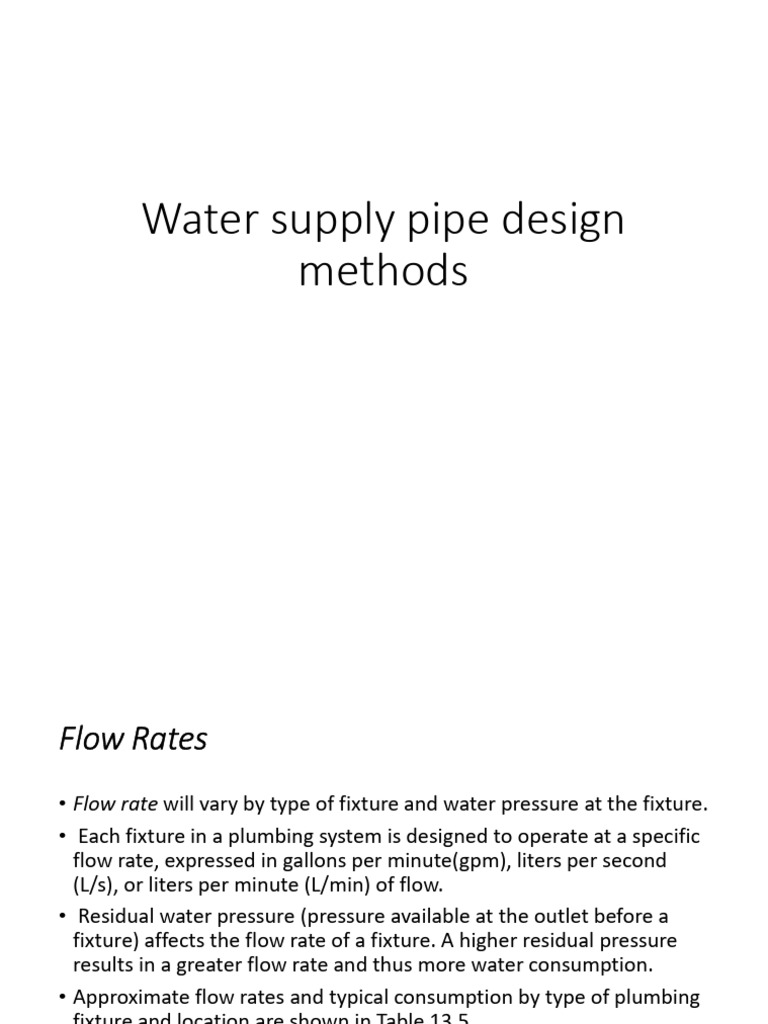 Water Supply Pipe Design Methods | PDF