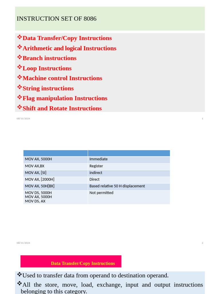 INSTRUCTIONS of 8086 | PDF | Computing | Teaching Methods & Materials
