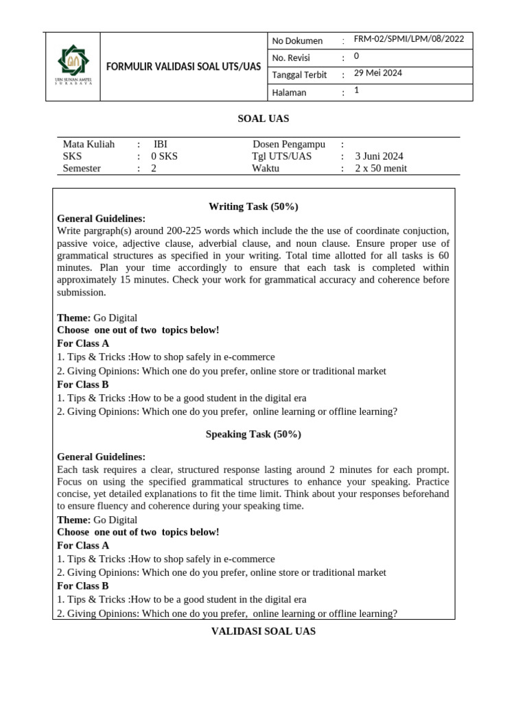 Soal Uas Ibi FTK Semester Genap 2024 | PDF