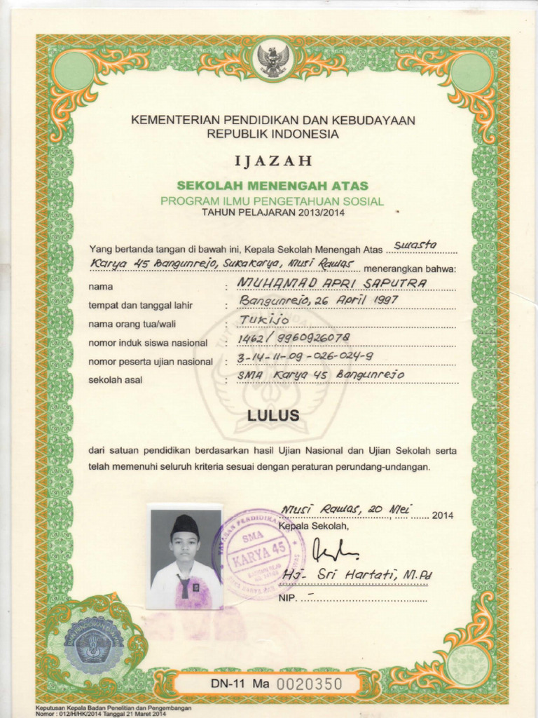 Ijazah Muhamad Apri Saputra 1 | PDF