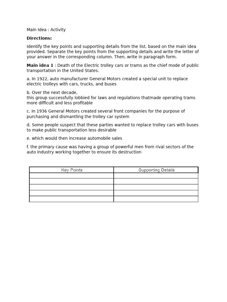 Main Idea Activity | PDF