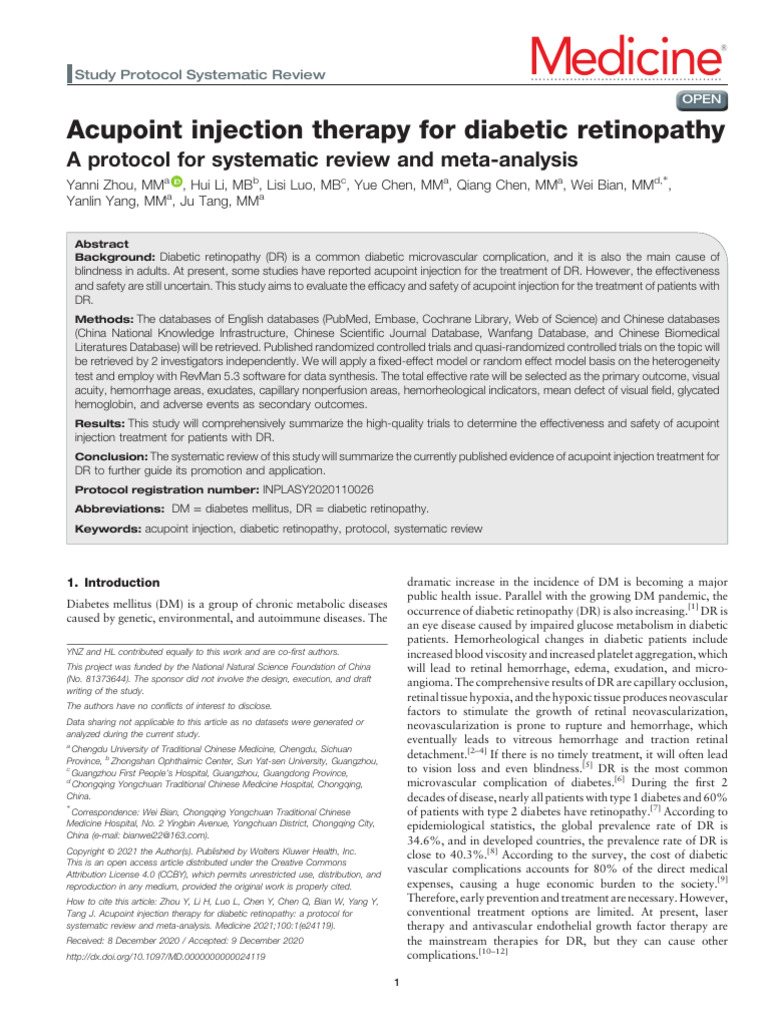 Acupoint Injection Therapy For Diabetic Retinopath | PDF