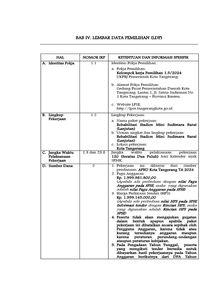 Bab Iv. Lembar Data Pemilihan (LDP) : Paraf 1 Paraf 2 Paraf 3 | PDF