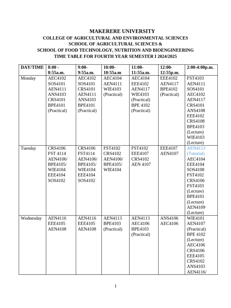Semester I Teaching Timetable 2024-2025 July 2024 | PDF