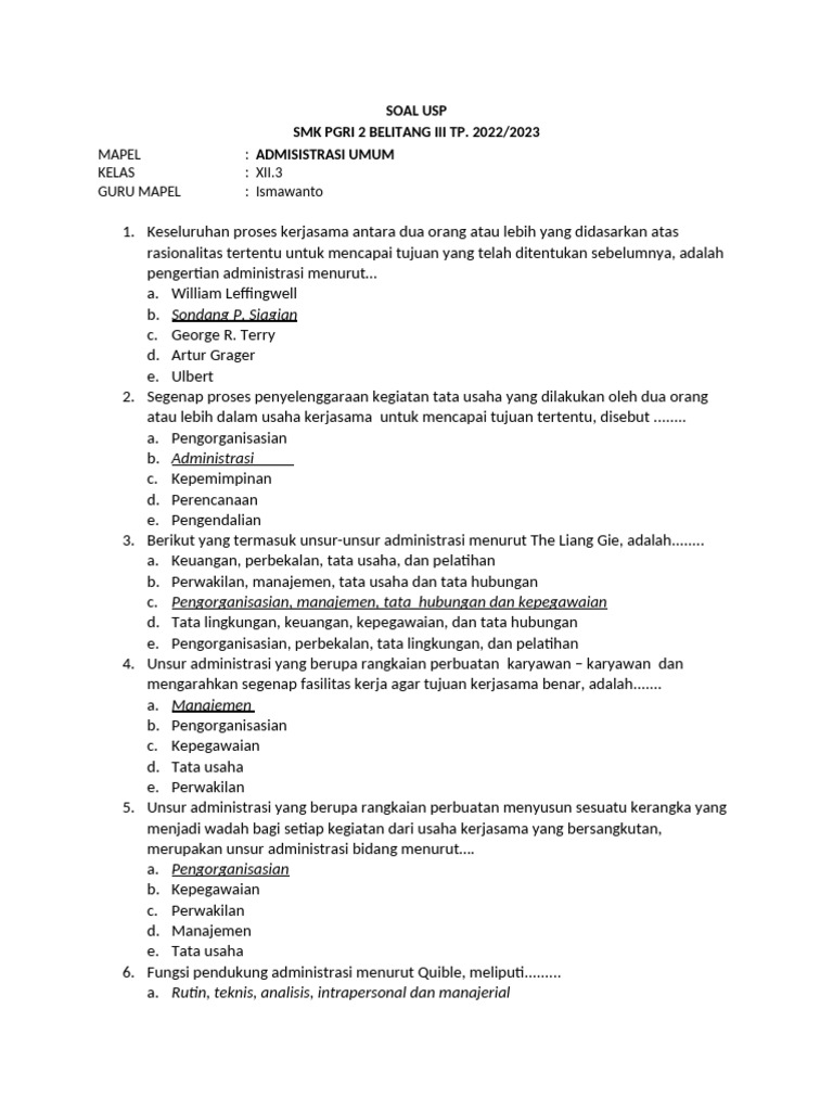 Kunci Jawaban Soal Usp | PDF