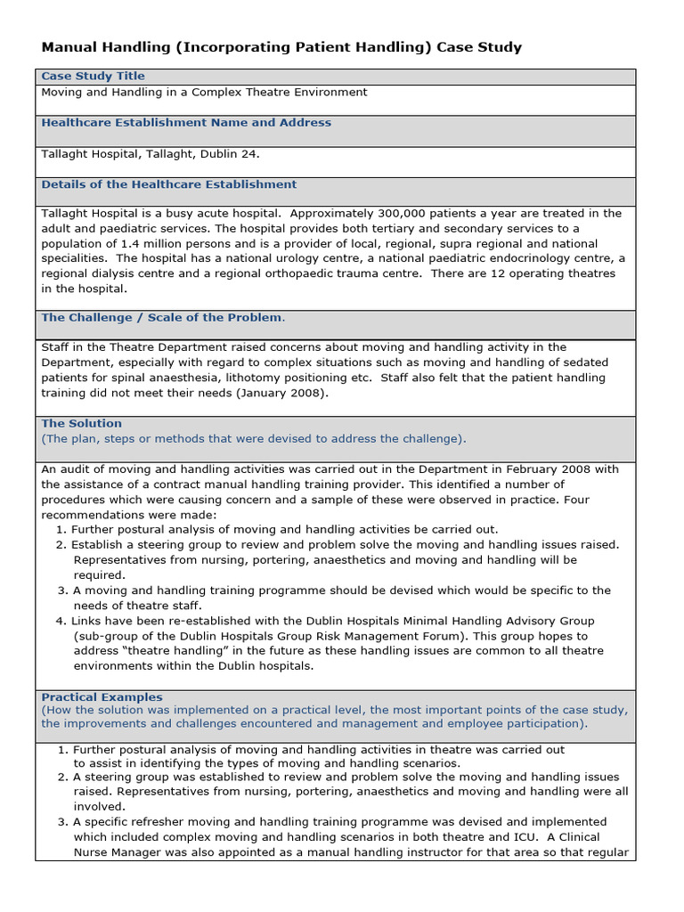 Manual Handling Case Study | PDF