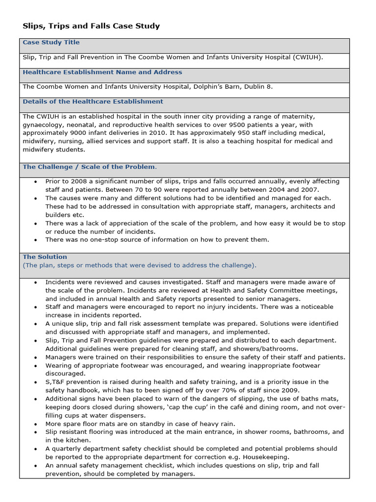 Slips Trips Falls Case Study | PDF