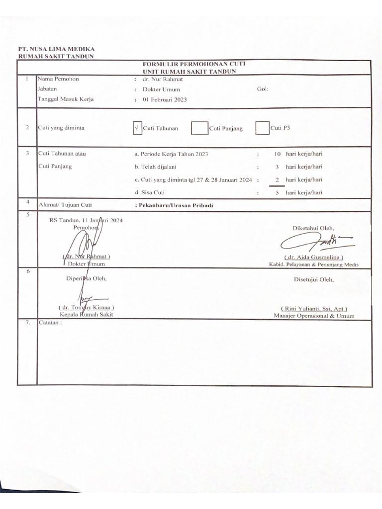 Contoh Form Cuti | PDF