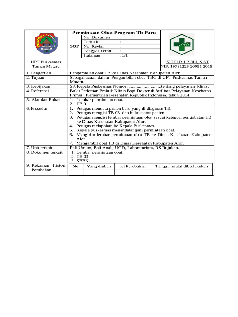 Sop Permintaan Obat Tb Paru Pdf