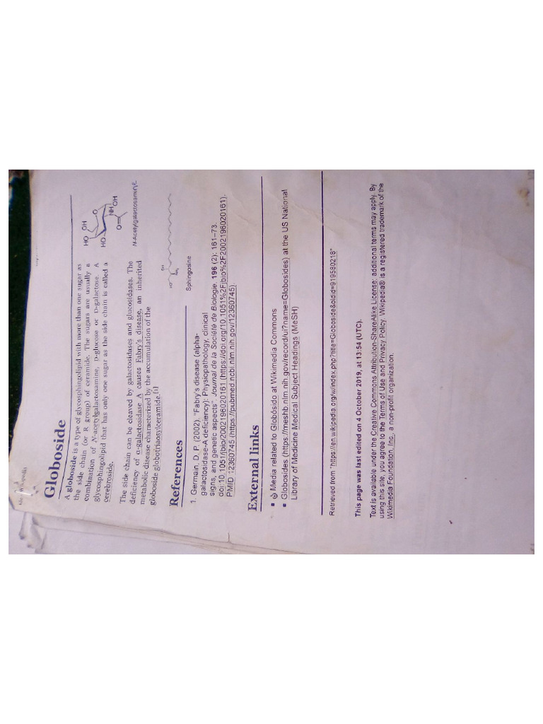 BCH Note On Globoside, Cerebroside, Etc | PDF