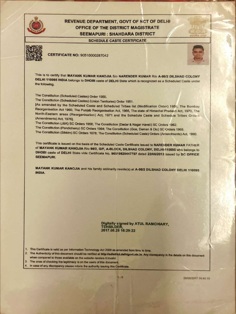 MAYANK CASTE CERTIFICATE - Compressed | PDF