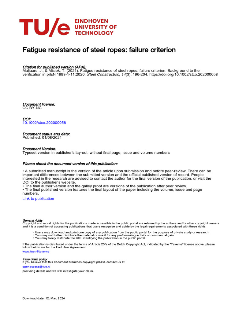 Fatigue Resistance of Steel Ropes - Failure Criterion | PDF