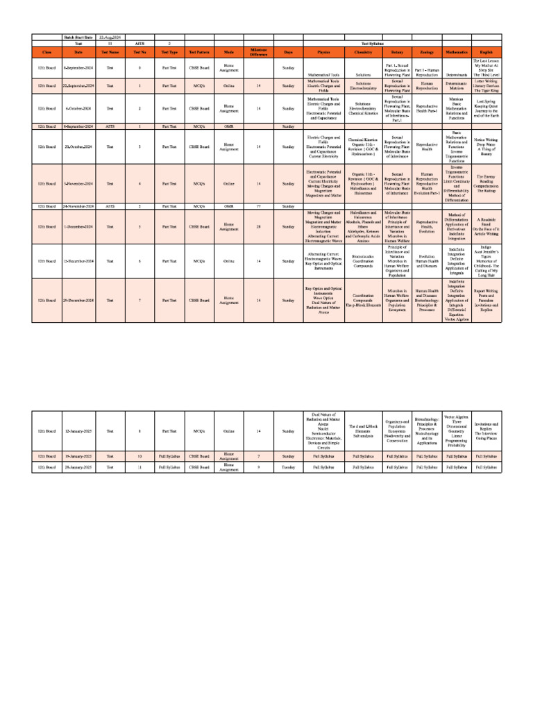 12th Board Batch Test Planner | PDF