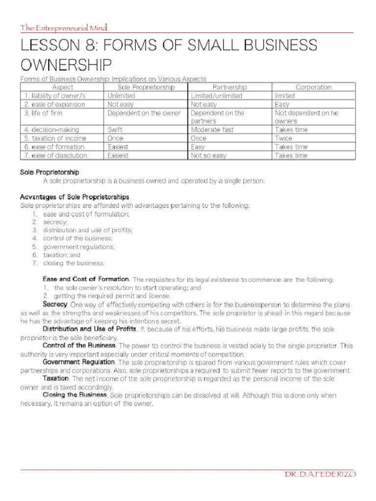 Forms of Small Business Ownership | PDF