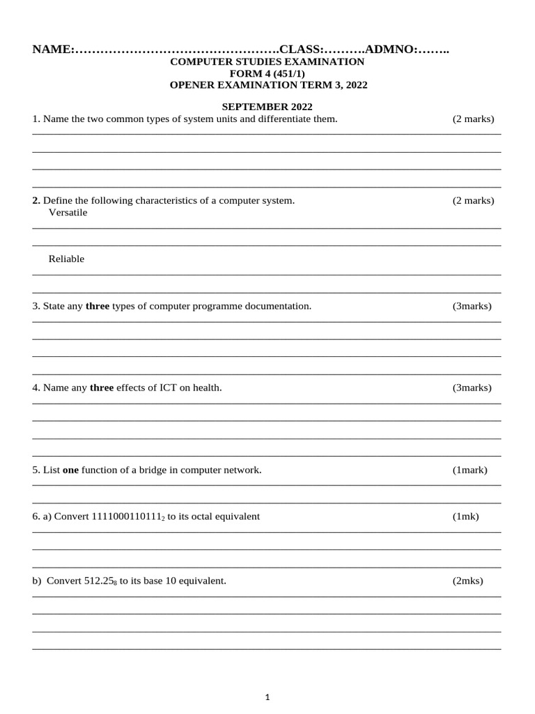 Computer Studies f4 Pp1 Qs | PDF