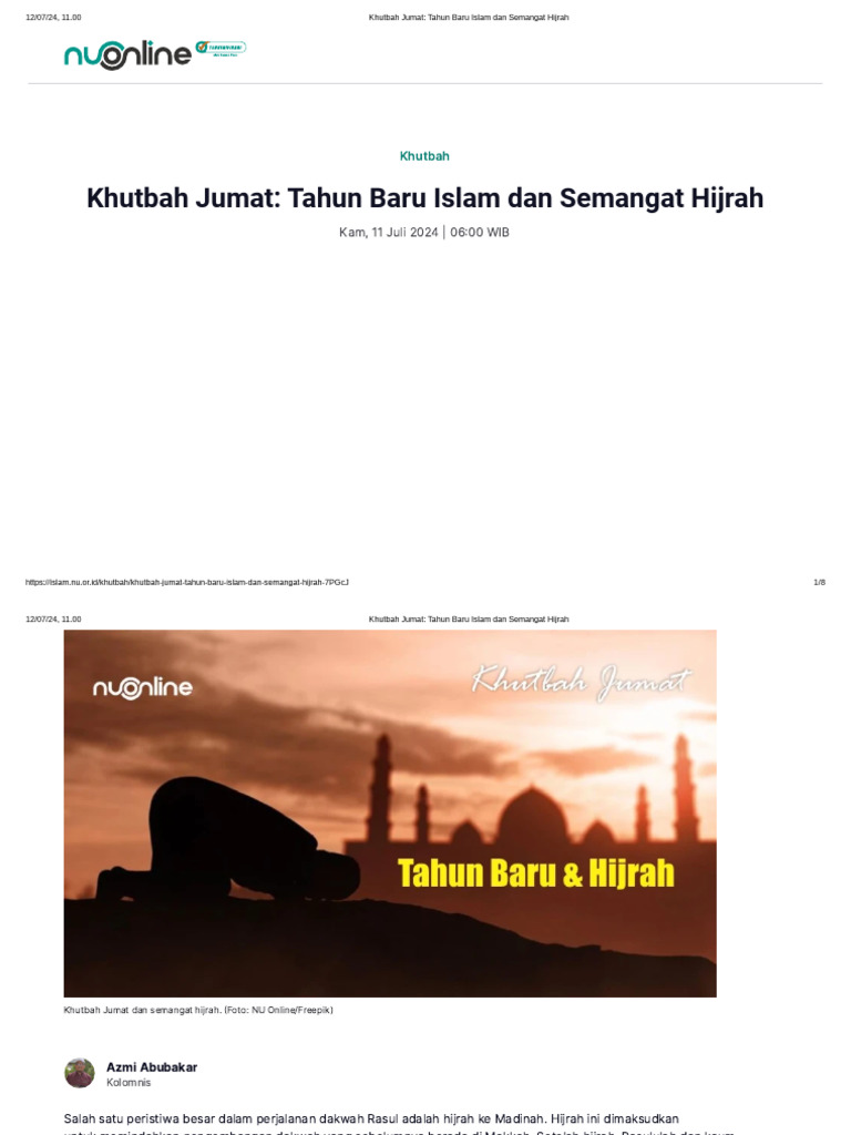 Khutbah Jumat - Tahun Baru Islam Dan Semangat Hijrah | PDF