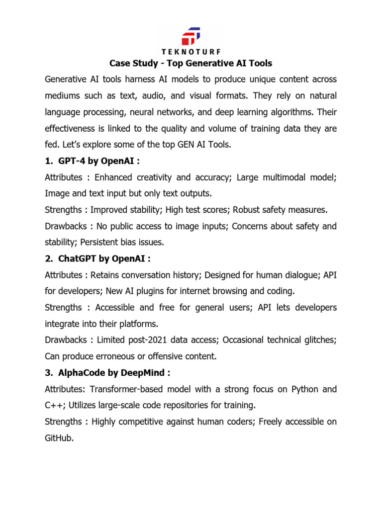 GEN AI Case Study - Generative AI Tools | PDF