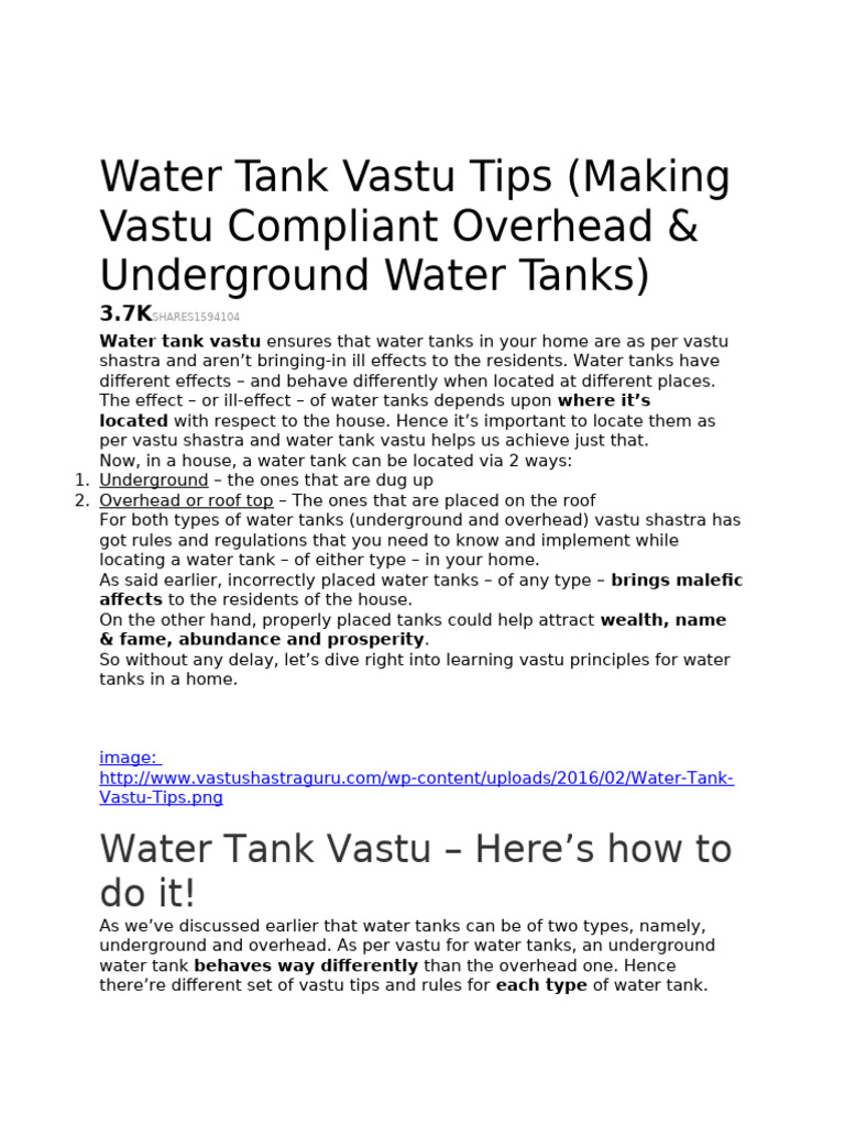 Water Tank-Vastu | PDF