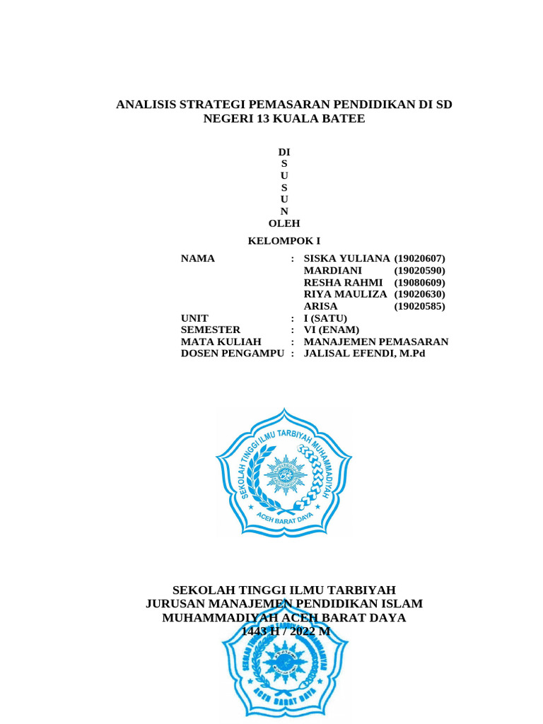 Analisis Strategi Permasaran Pendidikan SD Negeri 13 Kuala Batee | PDF