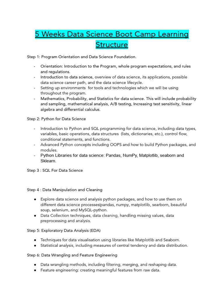 5 Weeks Data Science Boot Camp Learning Structure | PDF | Machine ...