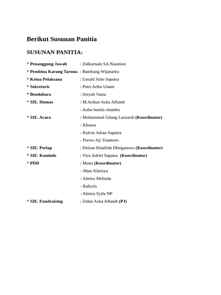 Susunan Panitia 17 Agustus | PDF